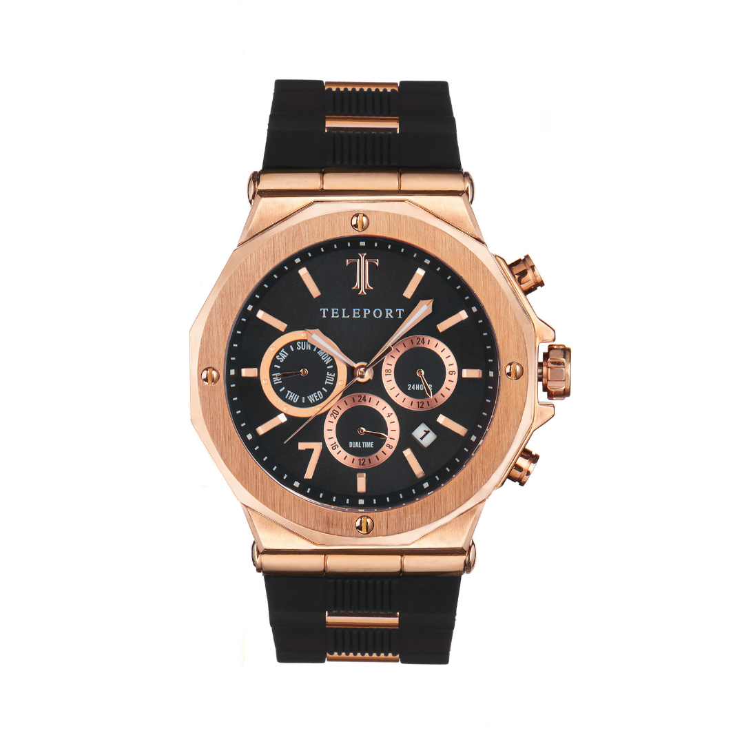 Teleport Watches | Black & Rose Gold Silicone Watch