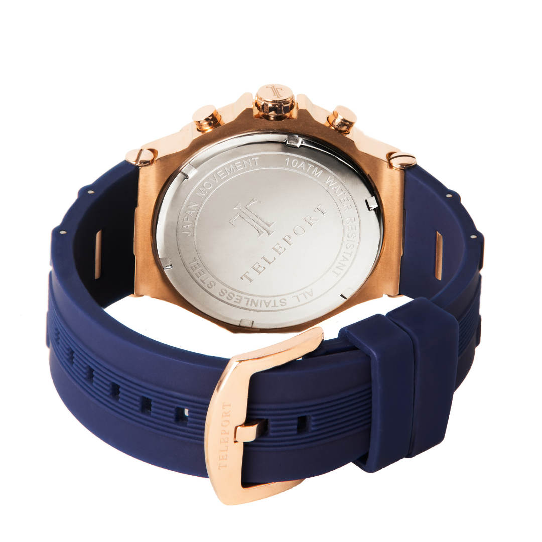 Teleport Watches | Blue & Rose Gold Silicone Watch