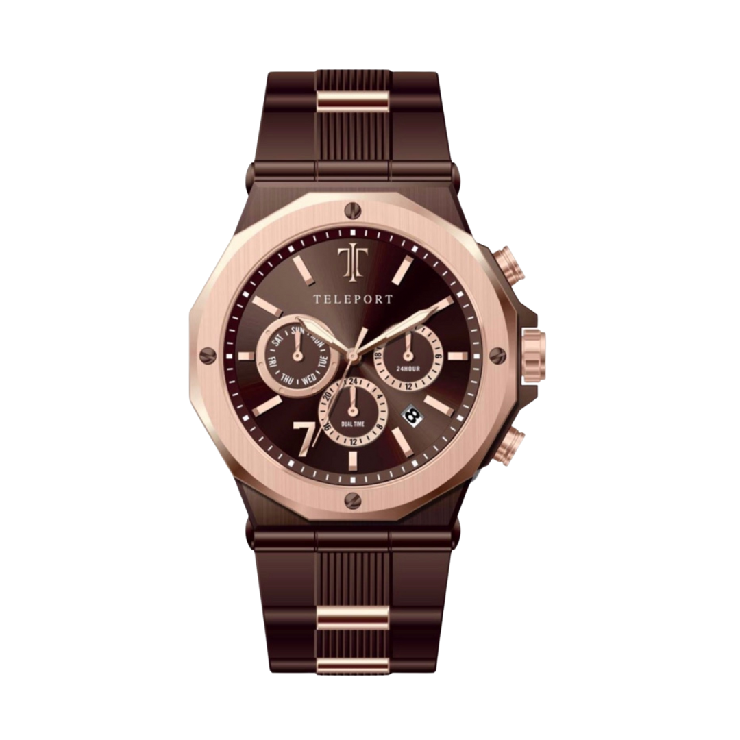 Teleport Watches | Brown & Rose Gold Silicone Watch