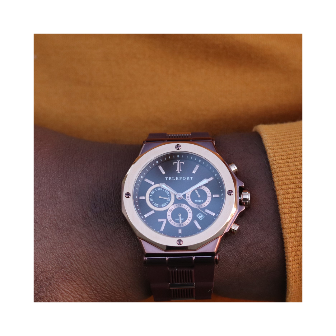 Teleport Watches | Brown & Rose Gold Silicone Watch
