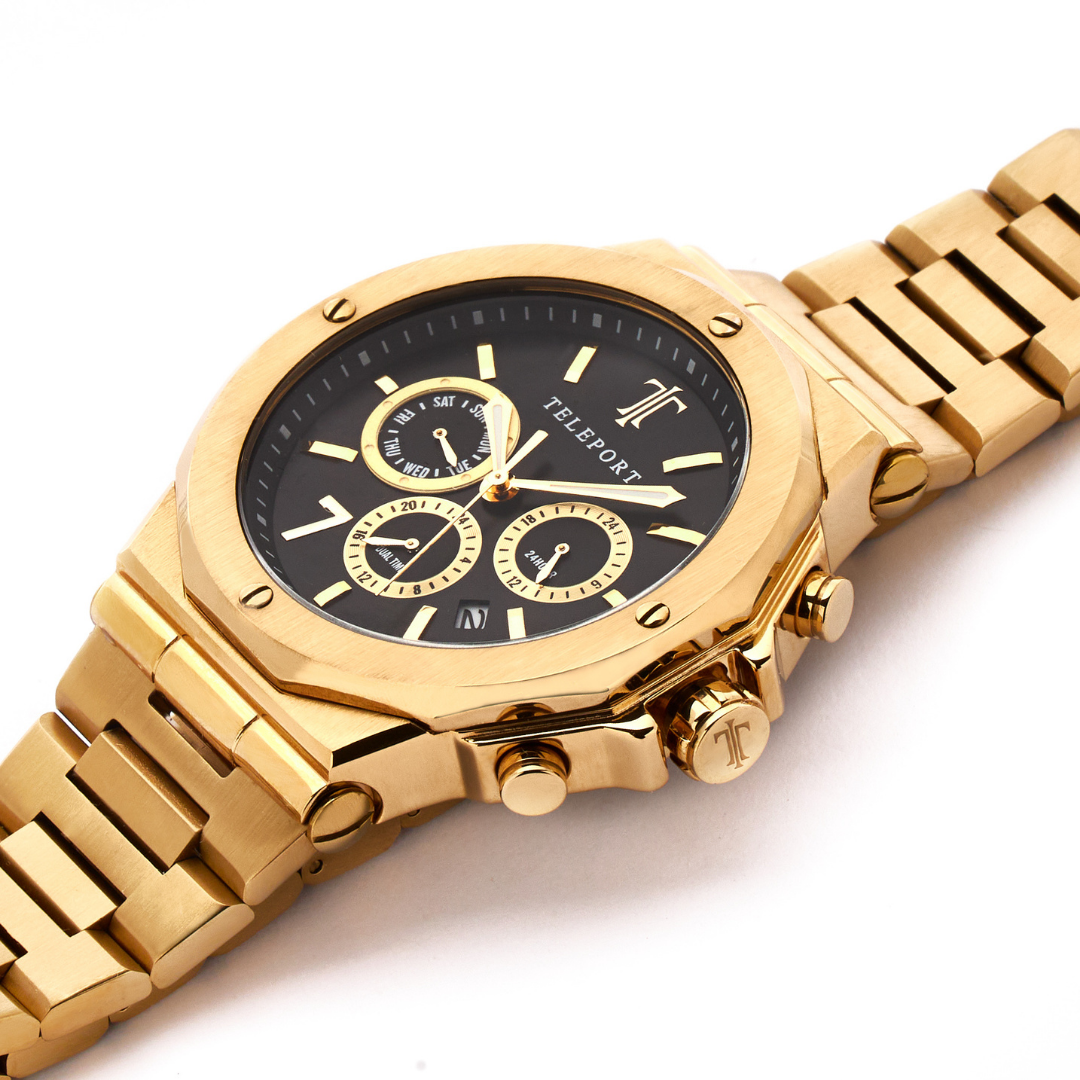 Teleport Watches | Men's Black & Gold Metal Watch
